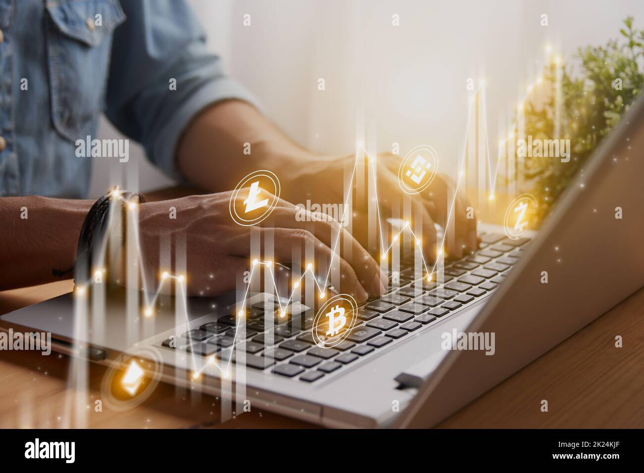 Casual Businessman Using and Typing Laptop Computer with Slant ...