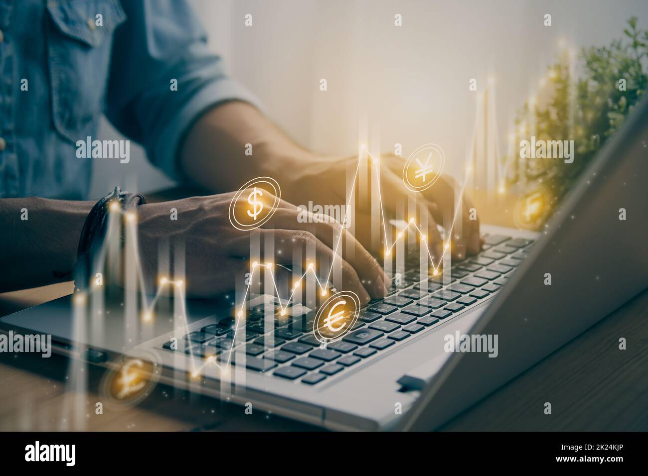 Casual Businessman Hand Using and Typing Laptop Computer with Slant ...