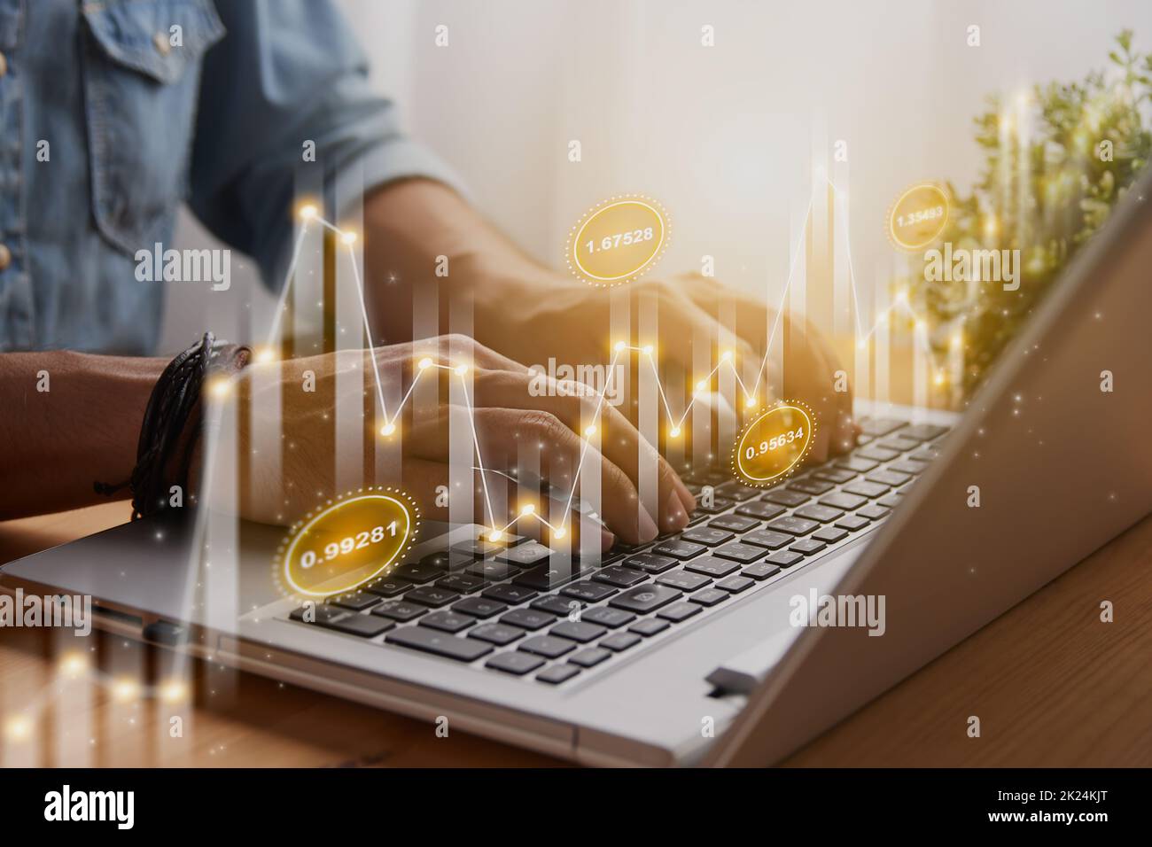 Casual Businessman Using and Typing Laptop Computer with Slant Number ...