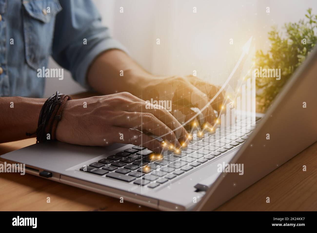 Casual Businessman Hand Using and Typing Laptop Computer with Stock or ...