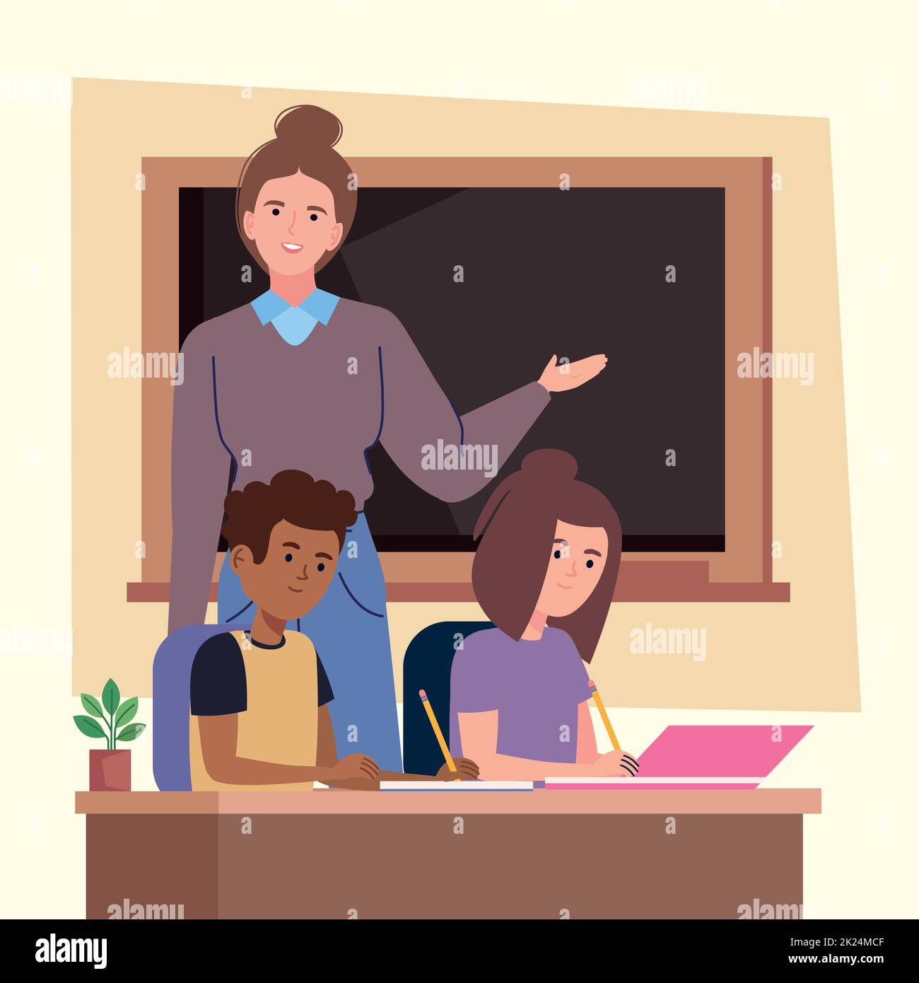 Boy greeting female teacher Stock Vector Images - Alamy