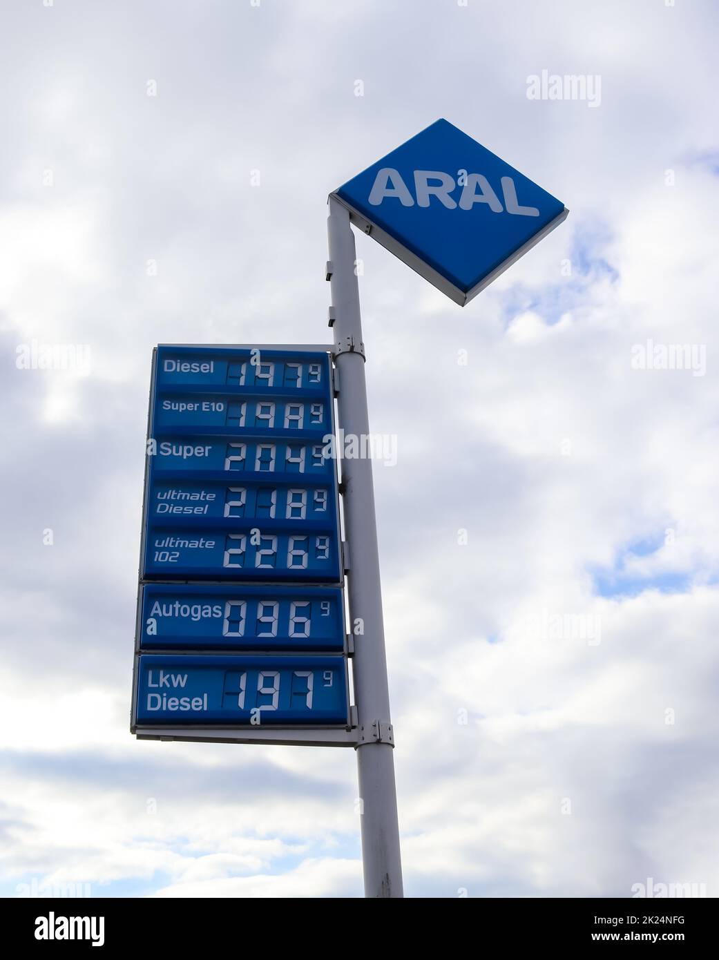 Logo and fuel prices of ARAL in Germany. Aral is a brand of automobile ...