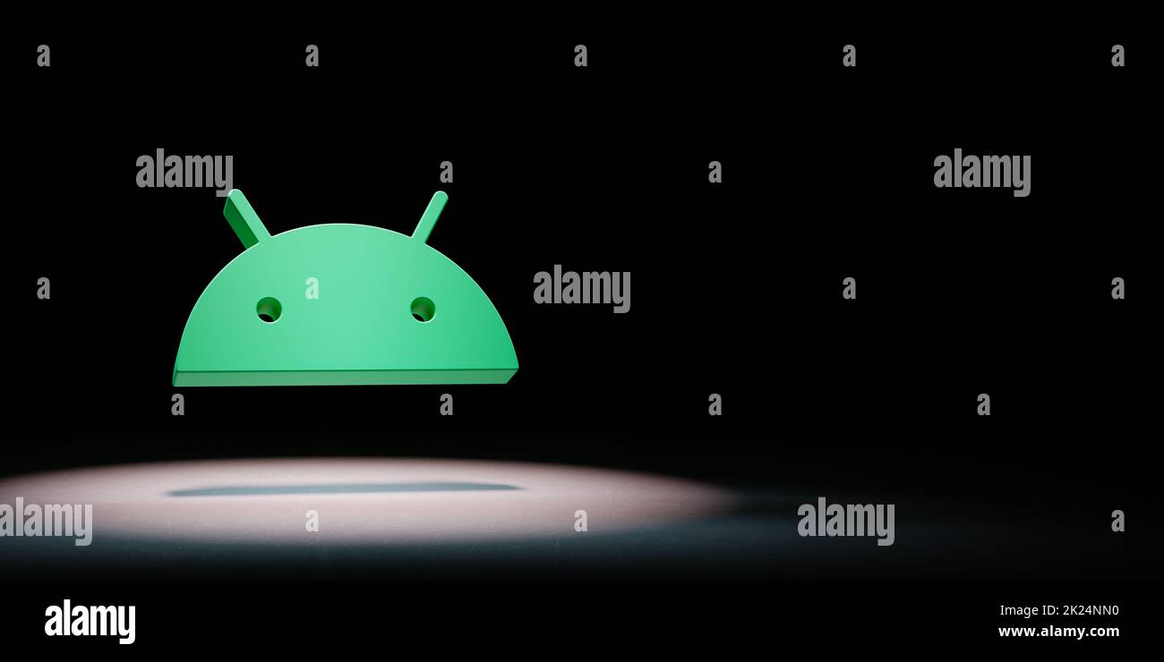 Android Logo 3D Symbol Shape Spotlighted on Black Background with Copy ...