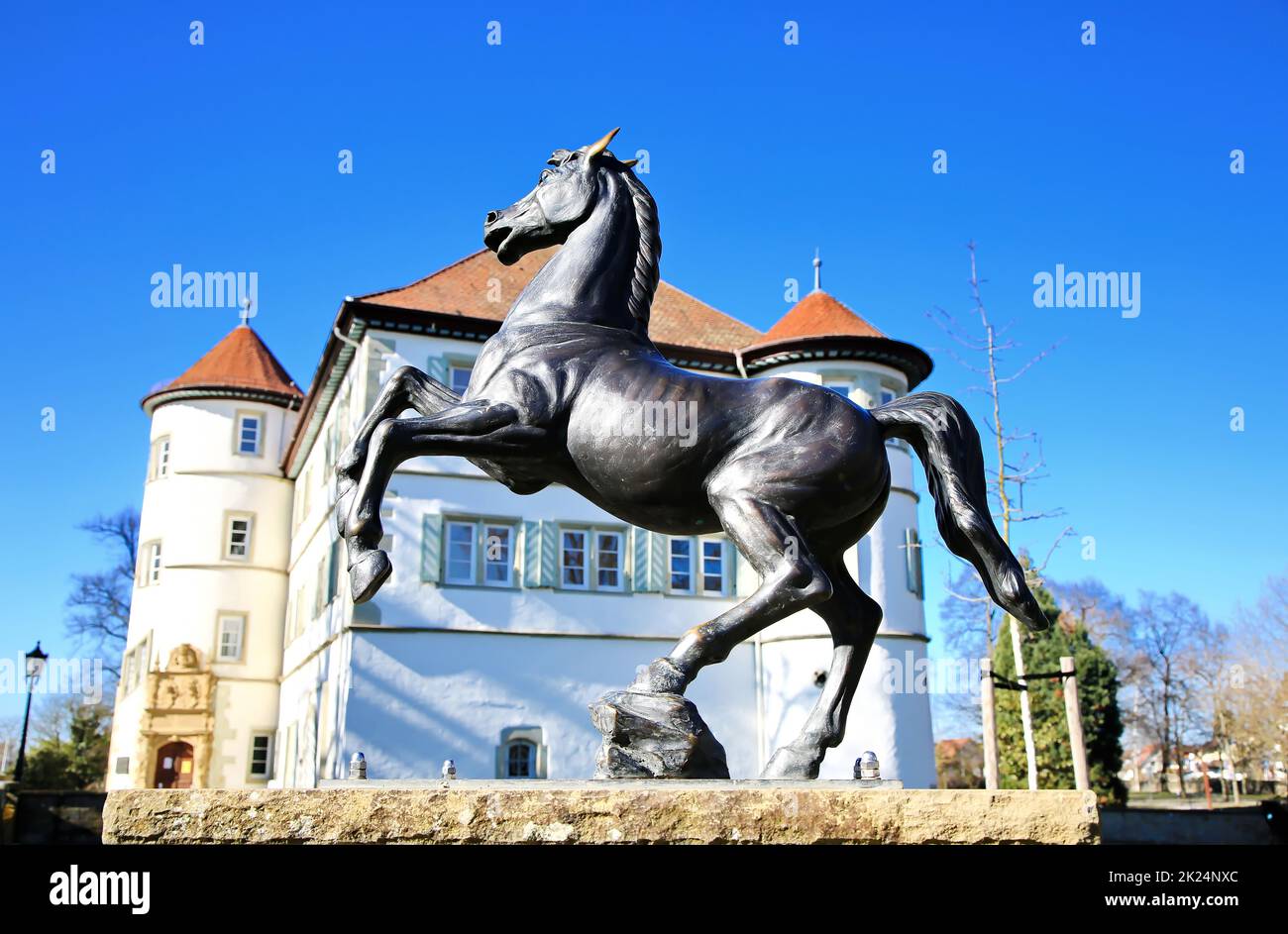 The moated castle is a sight of the city of Bad Rappenau Stock Photo ...