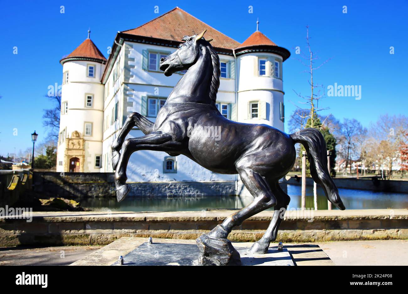 The moated castle is a sight of the city of Bad Rappenau Stock Photo ...