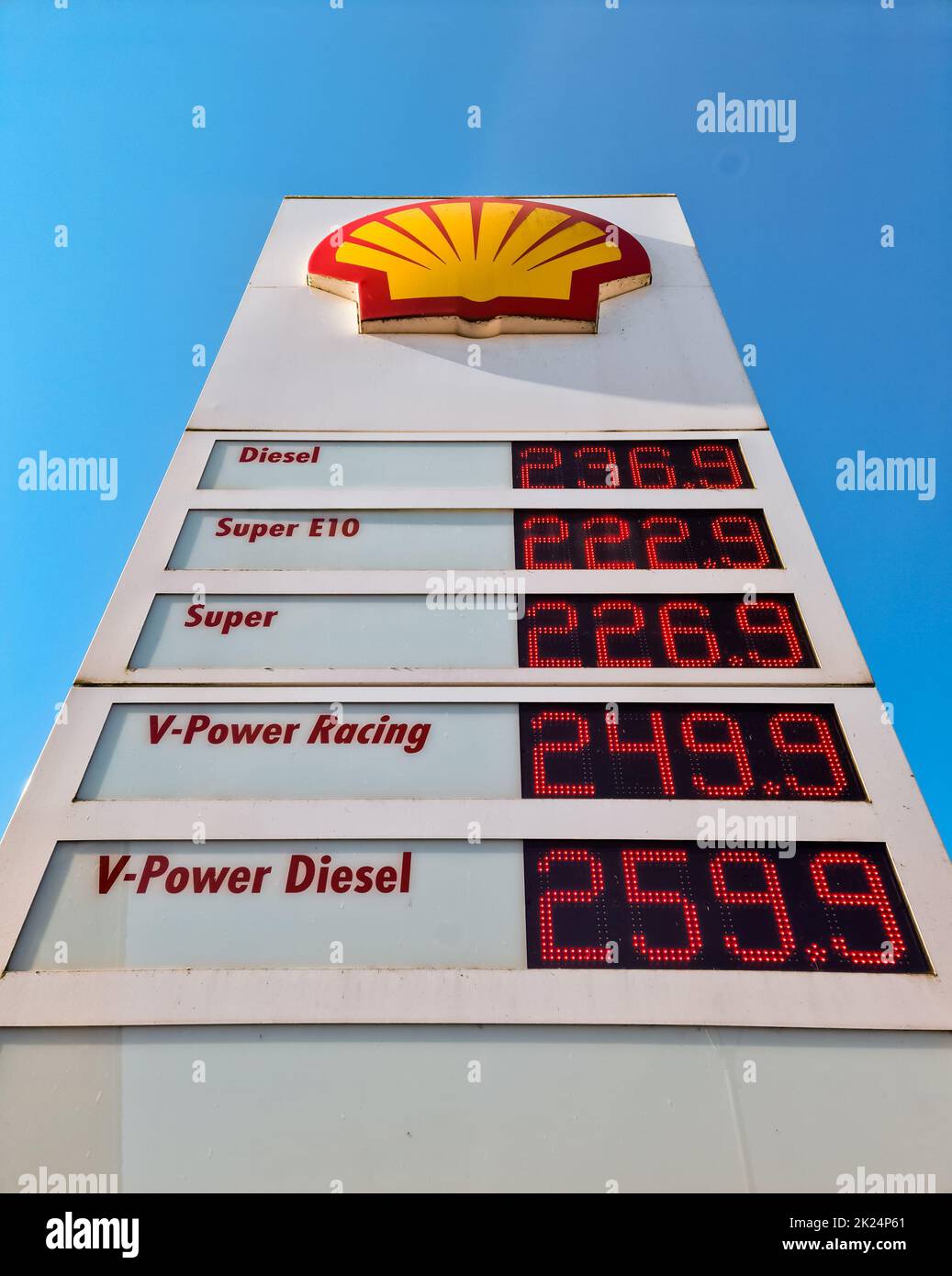 Logo and fuel prices of Shell in Germany. Shell is a brand of ...