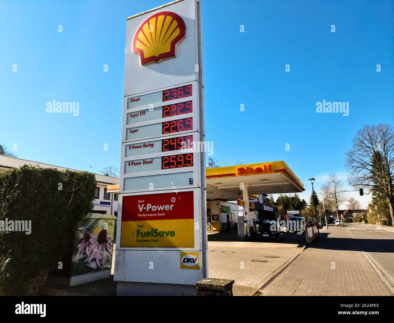 Logo and fuel prices of Shell in Germany. Shell is a brand of ...