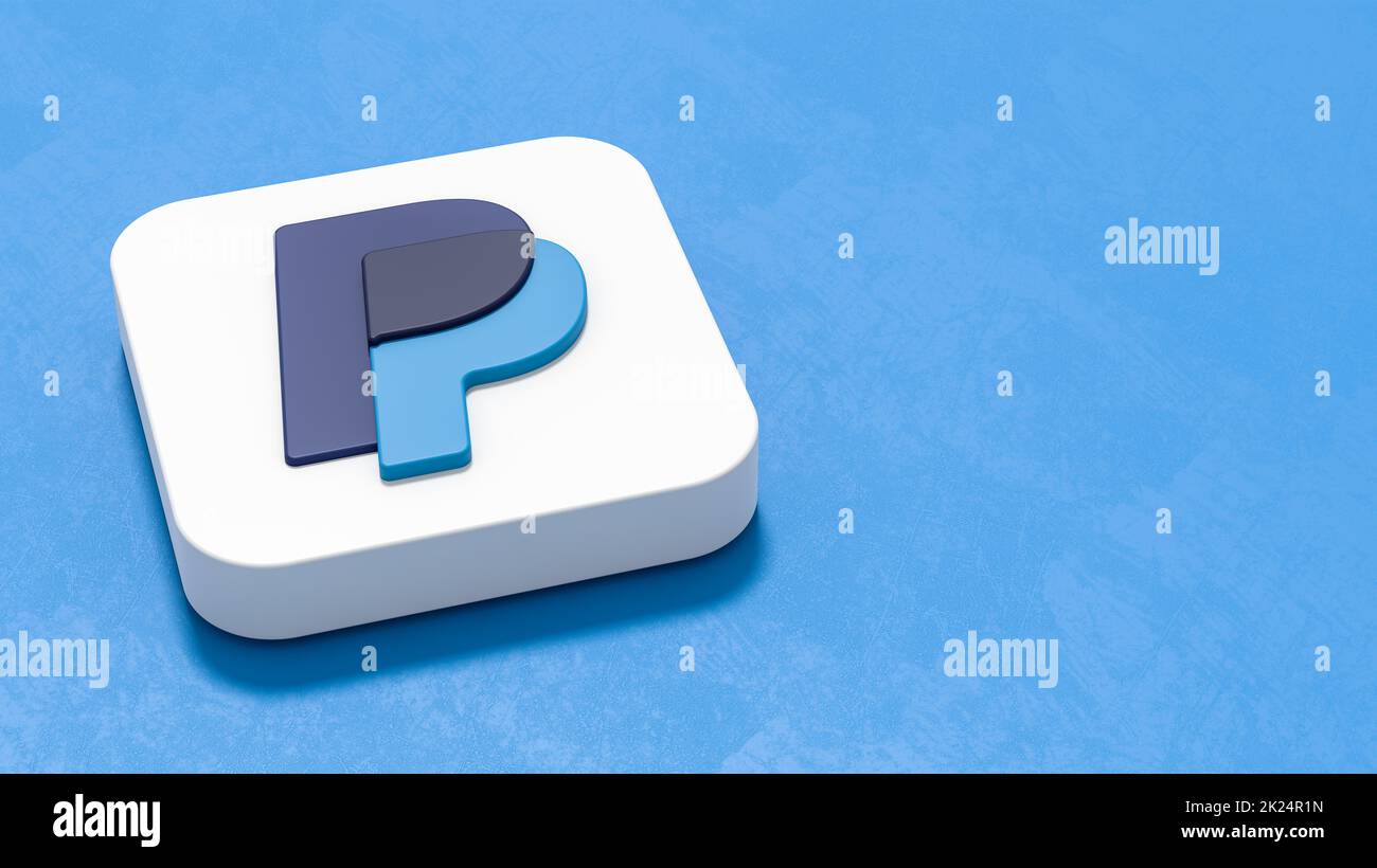 Paypal Logo Icon 3D Symbol Shape on Plastered Blue Background with Copy ...