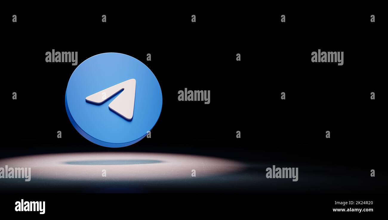 Telegram Logo 3D Symbol Shape Spotlighted on Black Background with Copy ...