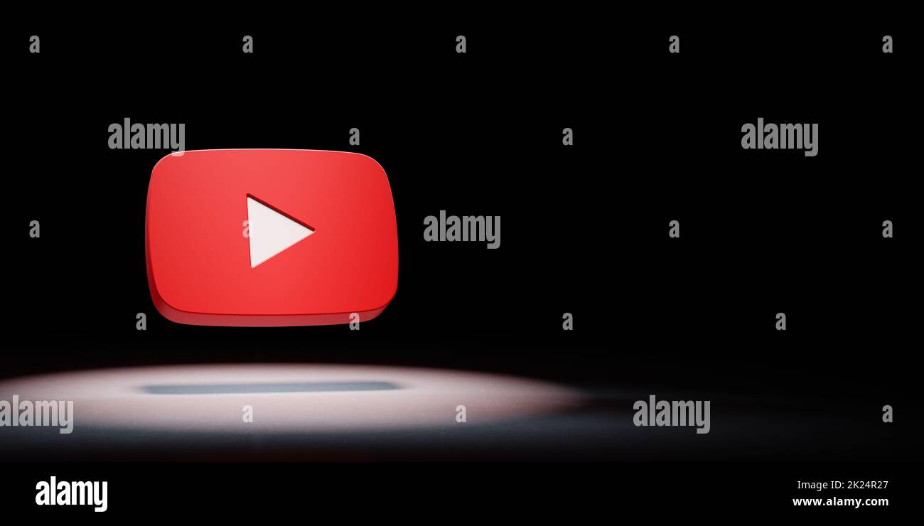 Youtube Logo 3D Symbol Shape Spotlighted on Black Background with Copy ...