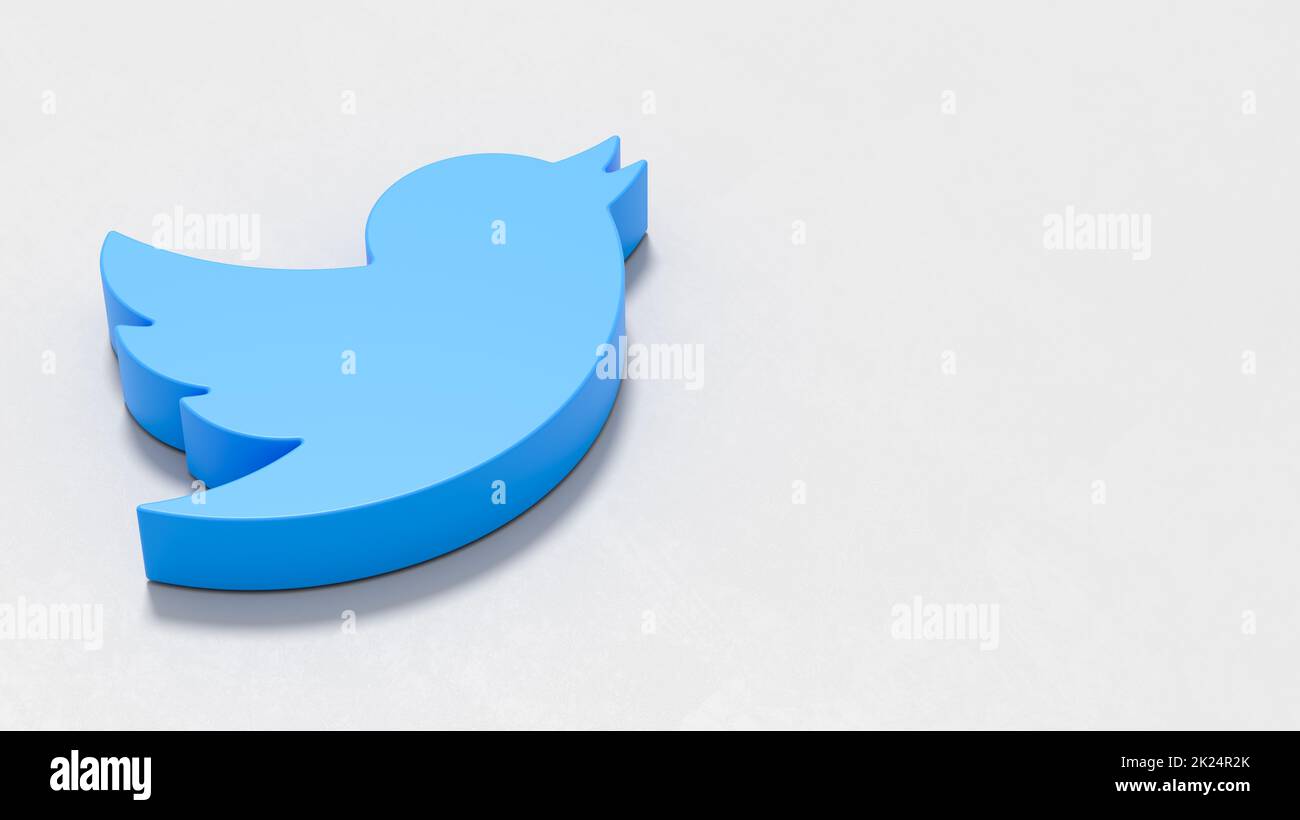 Twitter Logo 3D Symbol Shape on Plastered Light Grey Background with ...