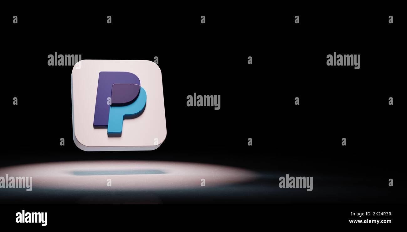 Paypal Logo Icon 3D Symbol Shape Spotlighted on Black Background with ...