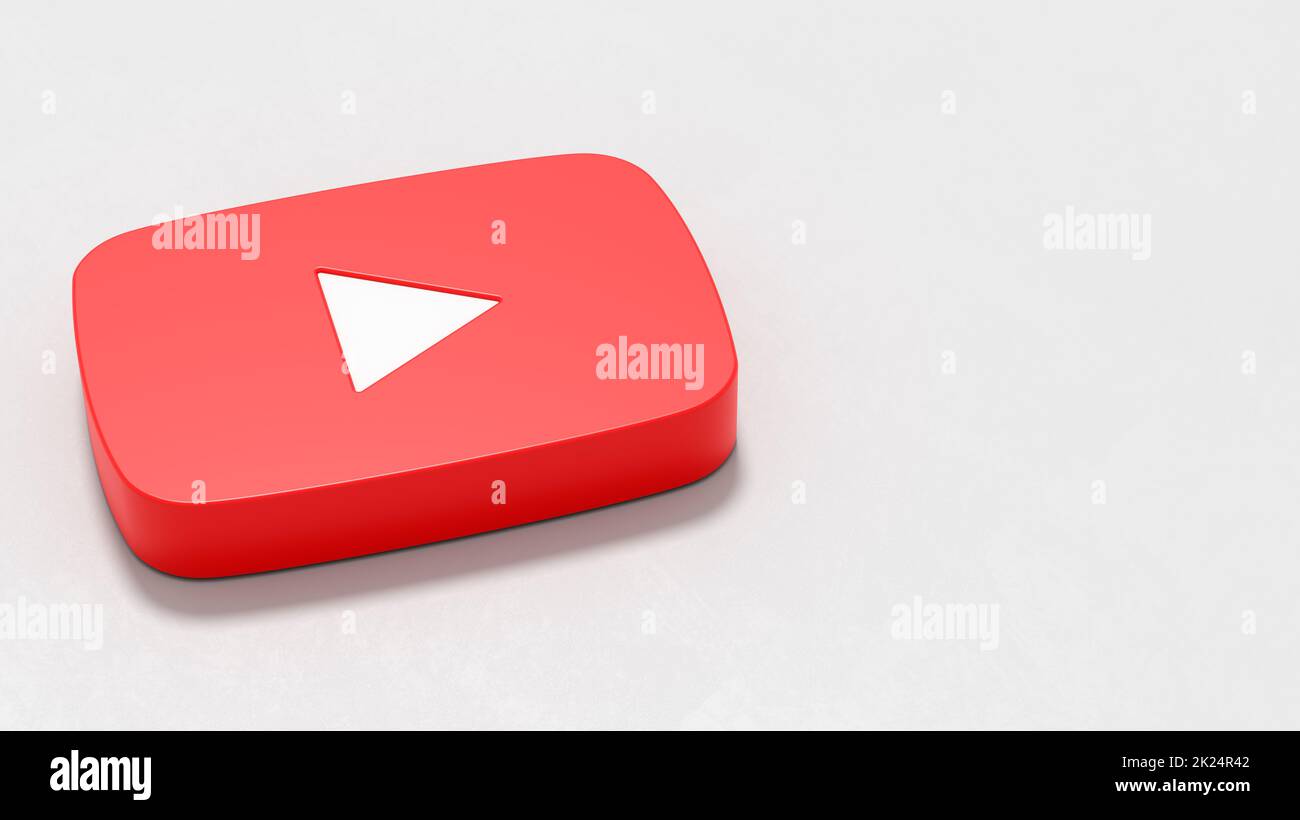Youtube Logo 3D Symbol Shape on Plastered Light Grey Background with ...