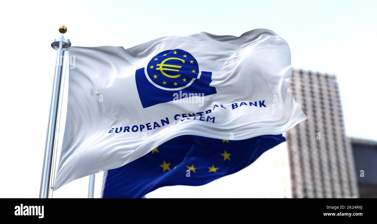 Frankfurt, GER, March 2022: The flag of the European Central Bank ...