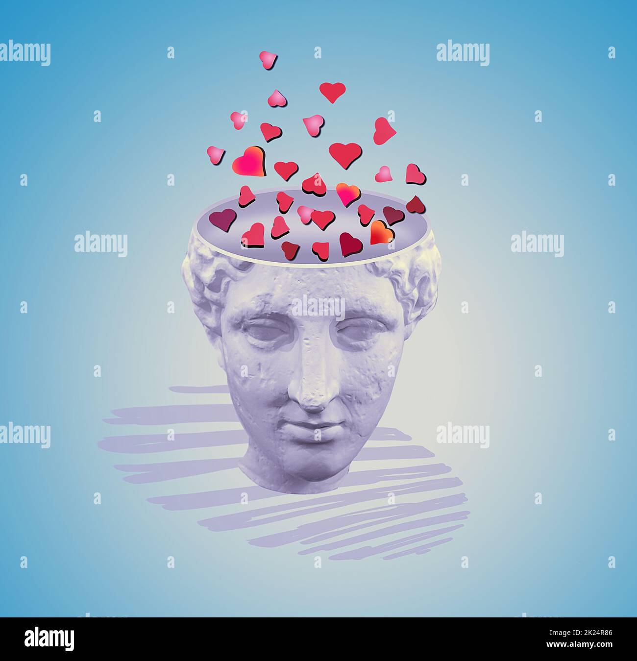 Modern gadget and classic statue. bright background, artwork. Concept ...