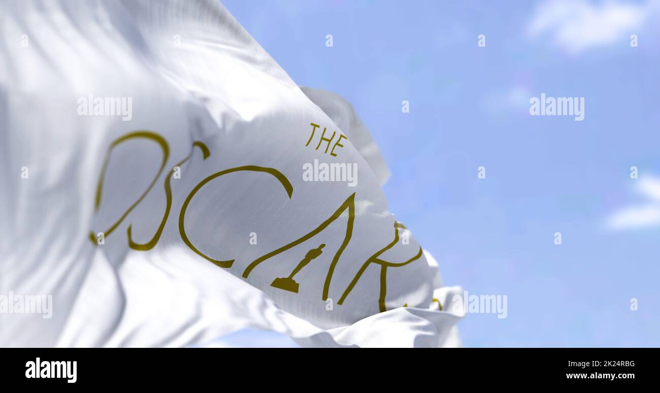 Hollywood, CA, USA, March 2022: the flag with the Academy Awards logo ...