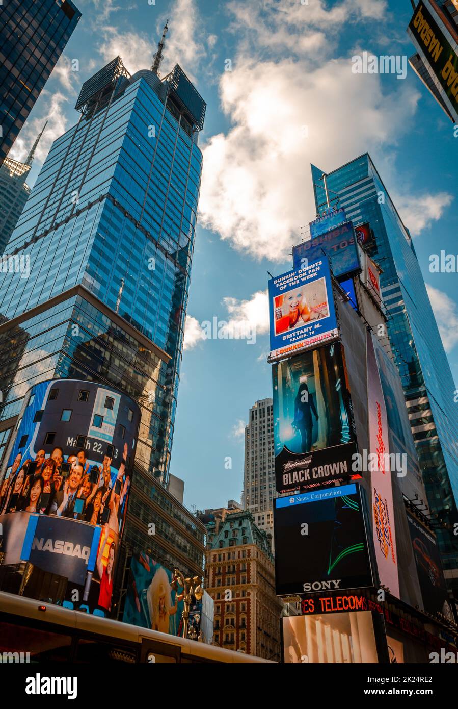 Time Square Skyscraper with advertisement scoreboards on the buildings ...