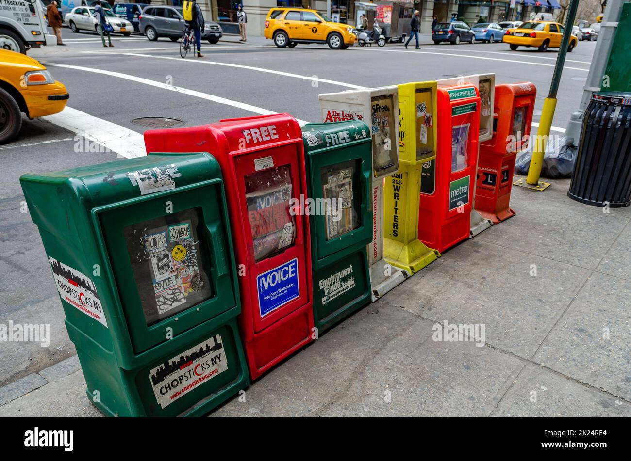 Different colored Newspaper Boxes in Manhattan, Green Chopsticks NY ...