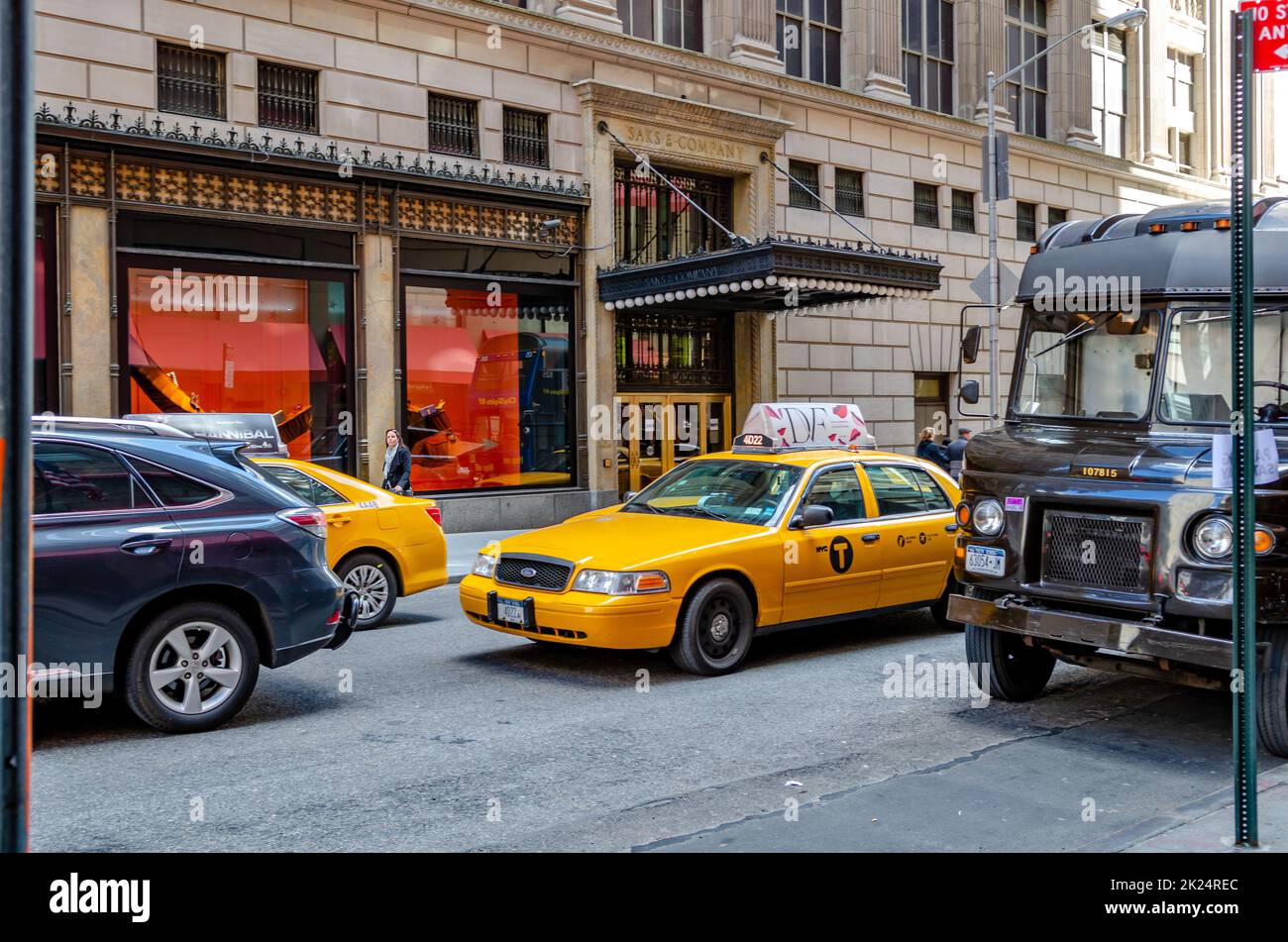 Traffic Jam in Manhattan, New York City, Yellow Taxi Cabs and delivery ...