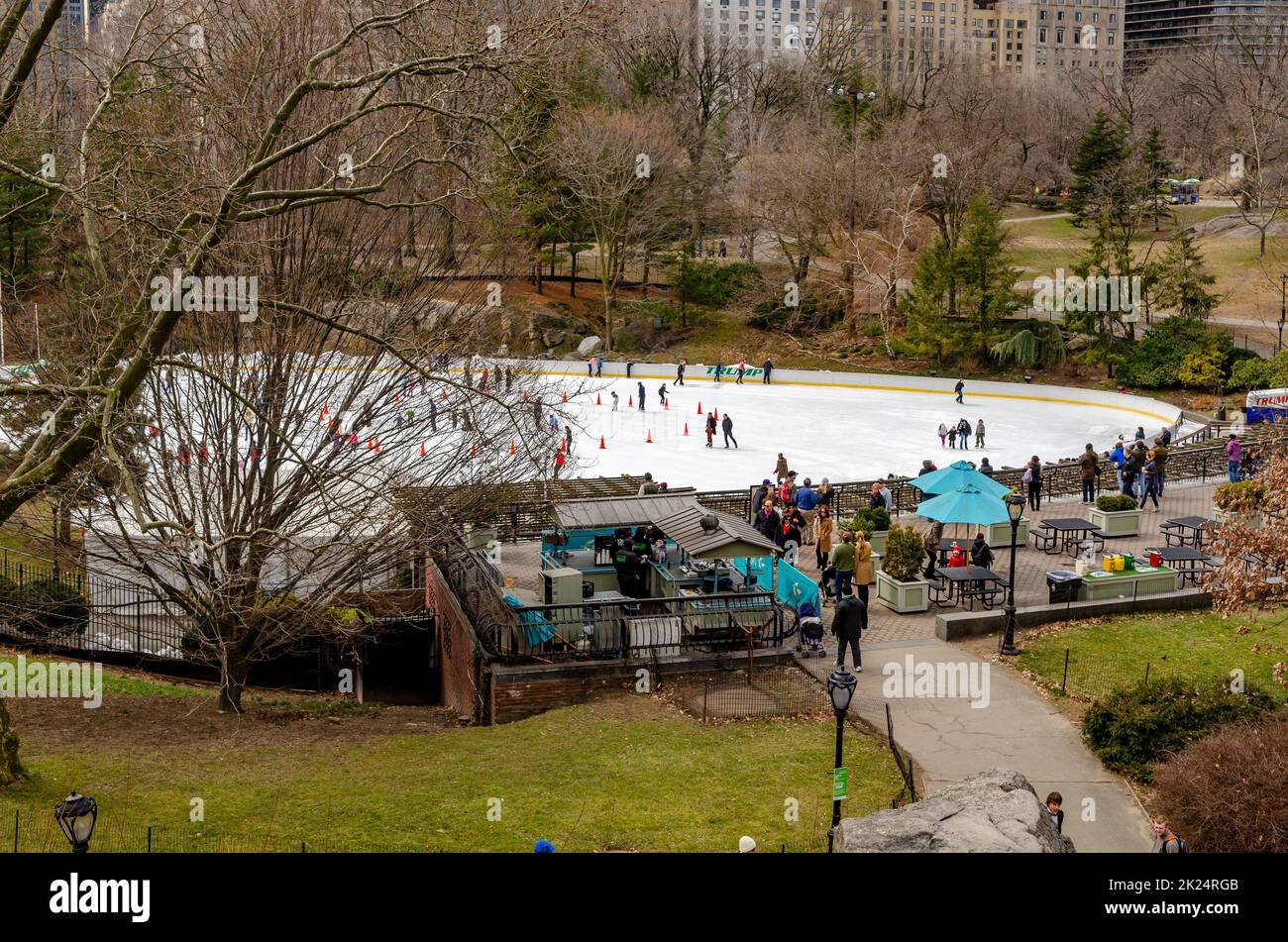 Wollman Rink with People Ice Skating during daytime in winter, view ...