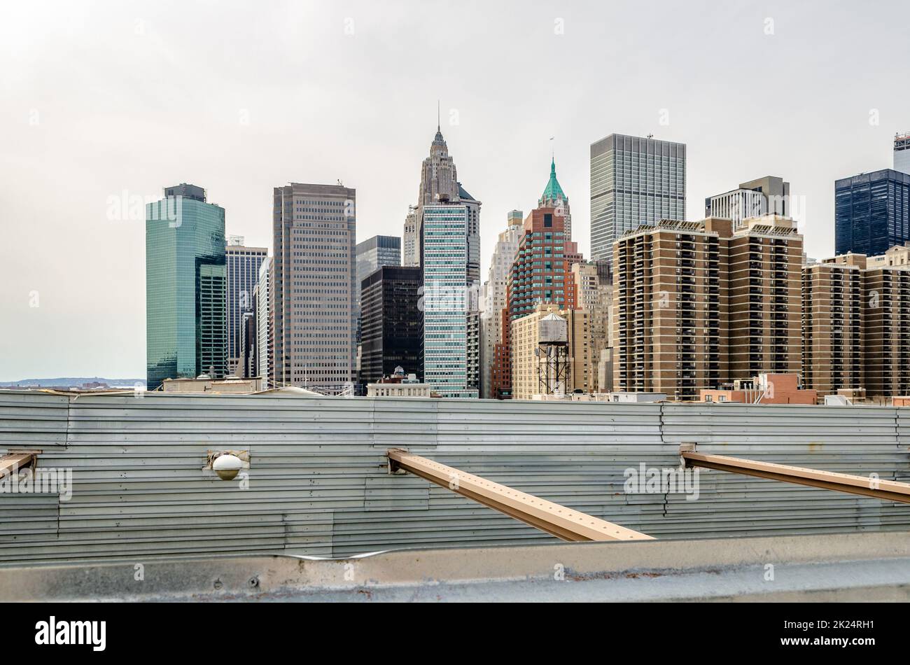 Manhattan, New York City with Brooklyn Bridge in forefront ...