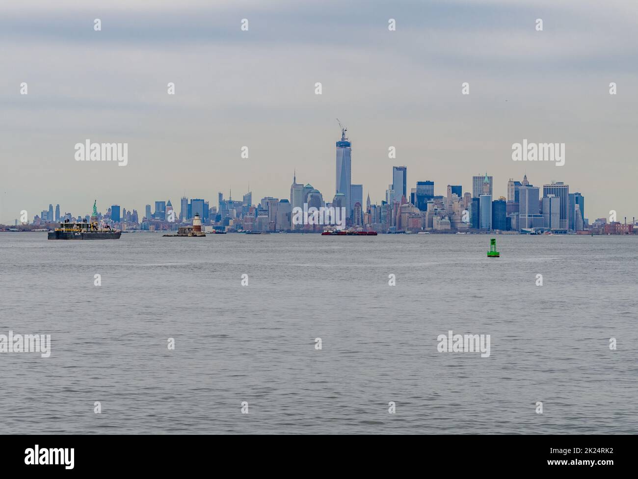 Skyline of Manhattan, New York City with Hudson river in forefront ...