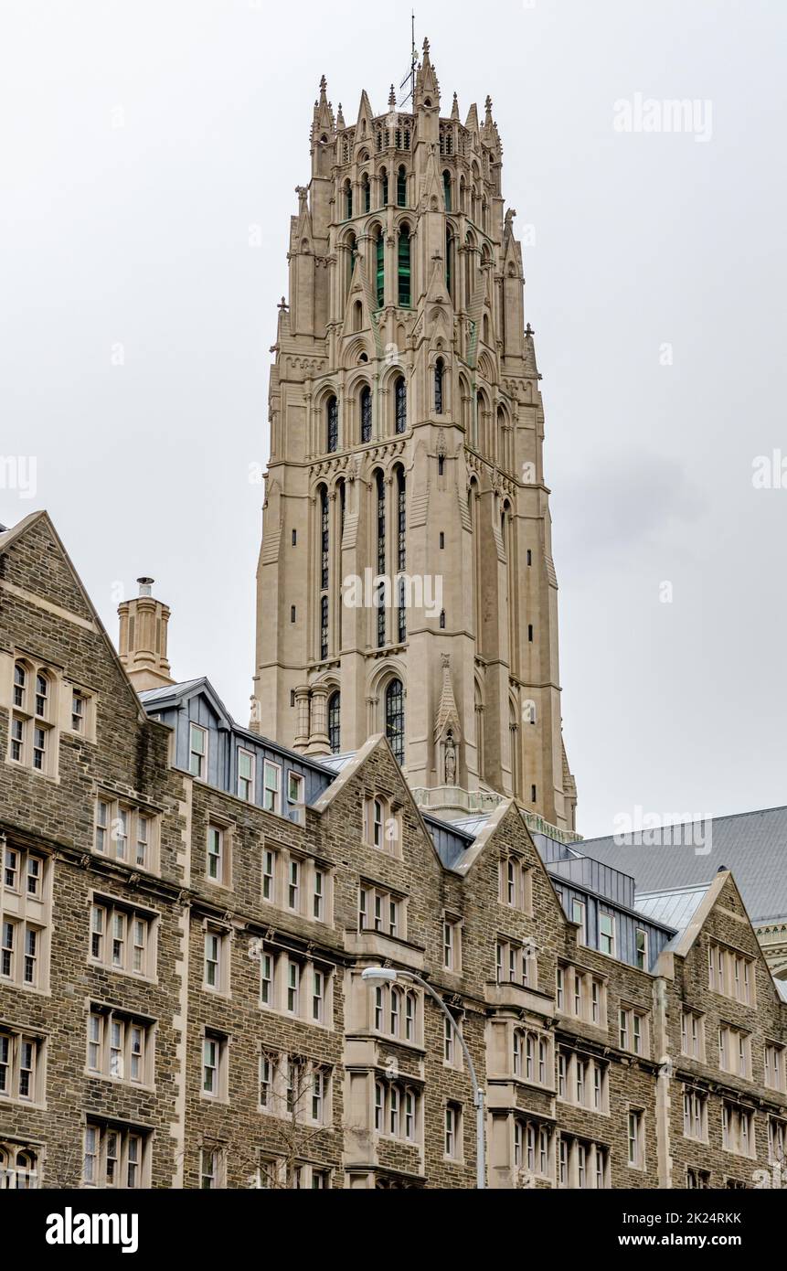 Riverside Church Tower during winter day with overcast, Building ...