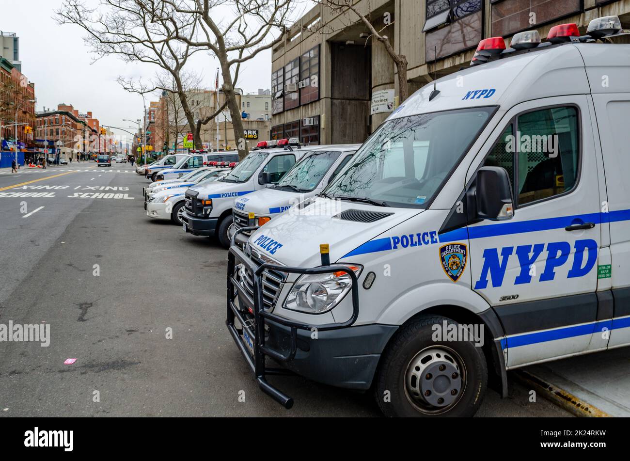 NYPD Different New York Police Department cars, trucks and vans parked next to each other at the ...