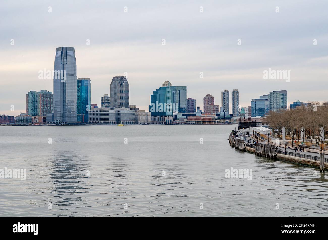 Jersey City, New Jersey with office skyscraper, Hudson river and ...