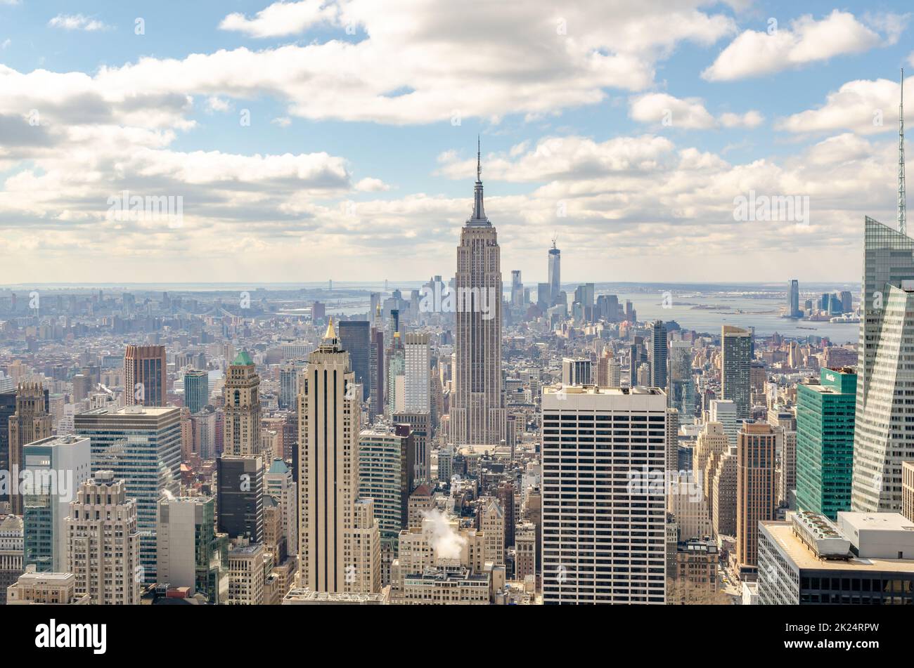 Manhattan Skyline with Empire State Building, aerial view from ...