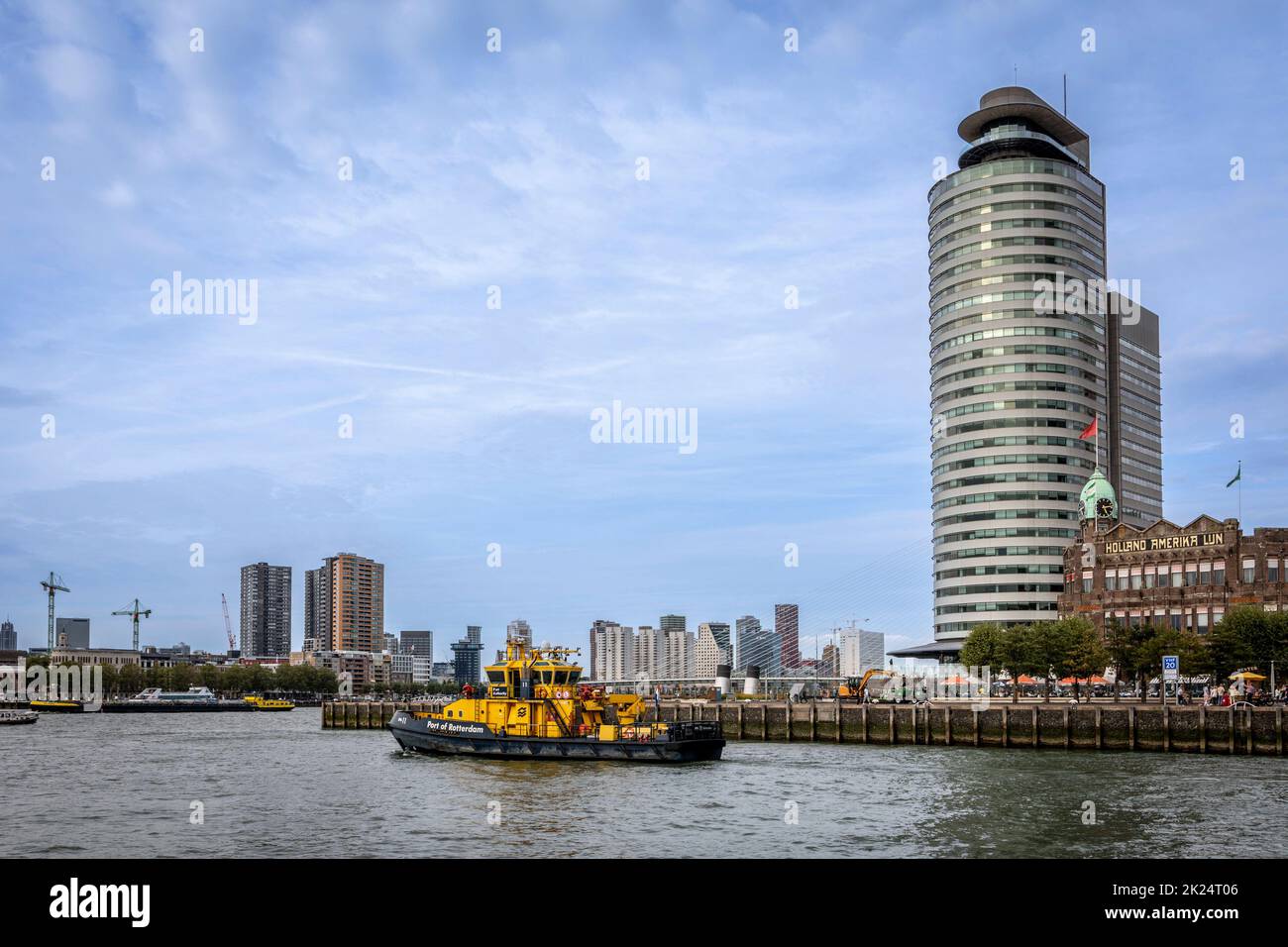 Rotterdam, Netherlands, September 2019: View on Rijnhaven, Nieuwe Maas ...