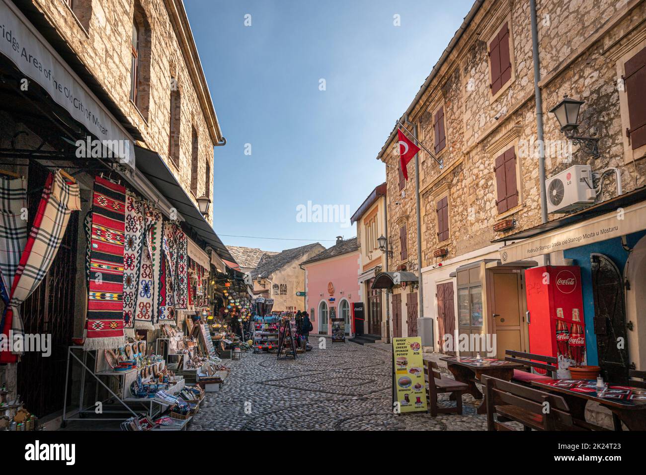 Mostar, Bosnia & Herzegovina, March 2022 - Old cobblestone street in ...