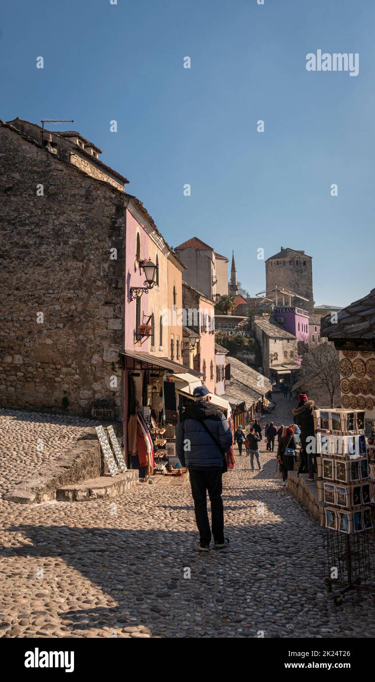 Mostar, Bosnia & Herzegovina, March 2022 - Old cobblestone street in ...