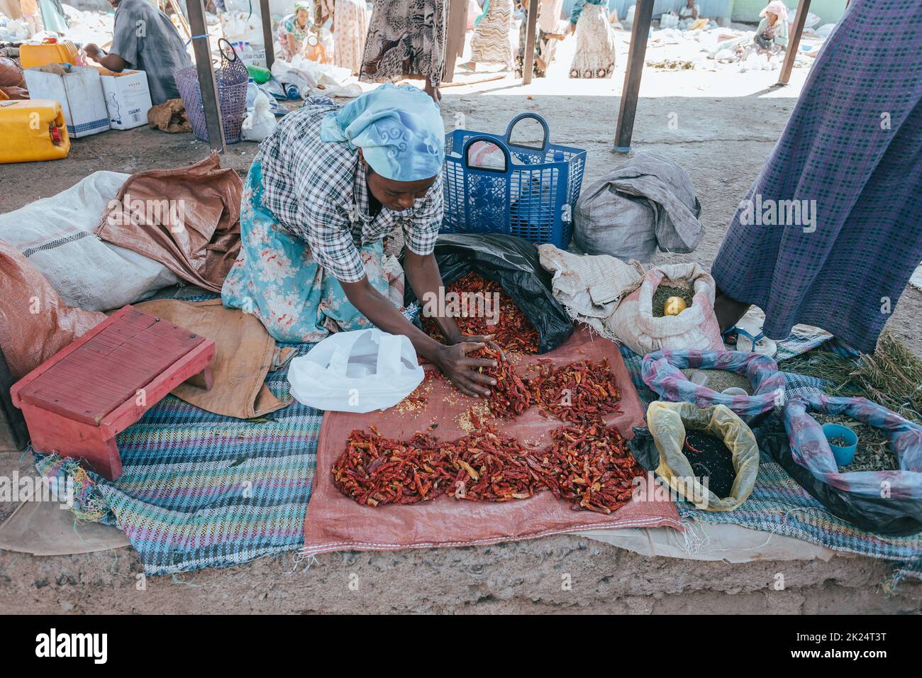 Mojo, Oromia Region, Ethiopia - May 16, 2019: Woman sell hot chili ...