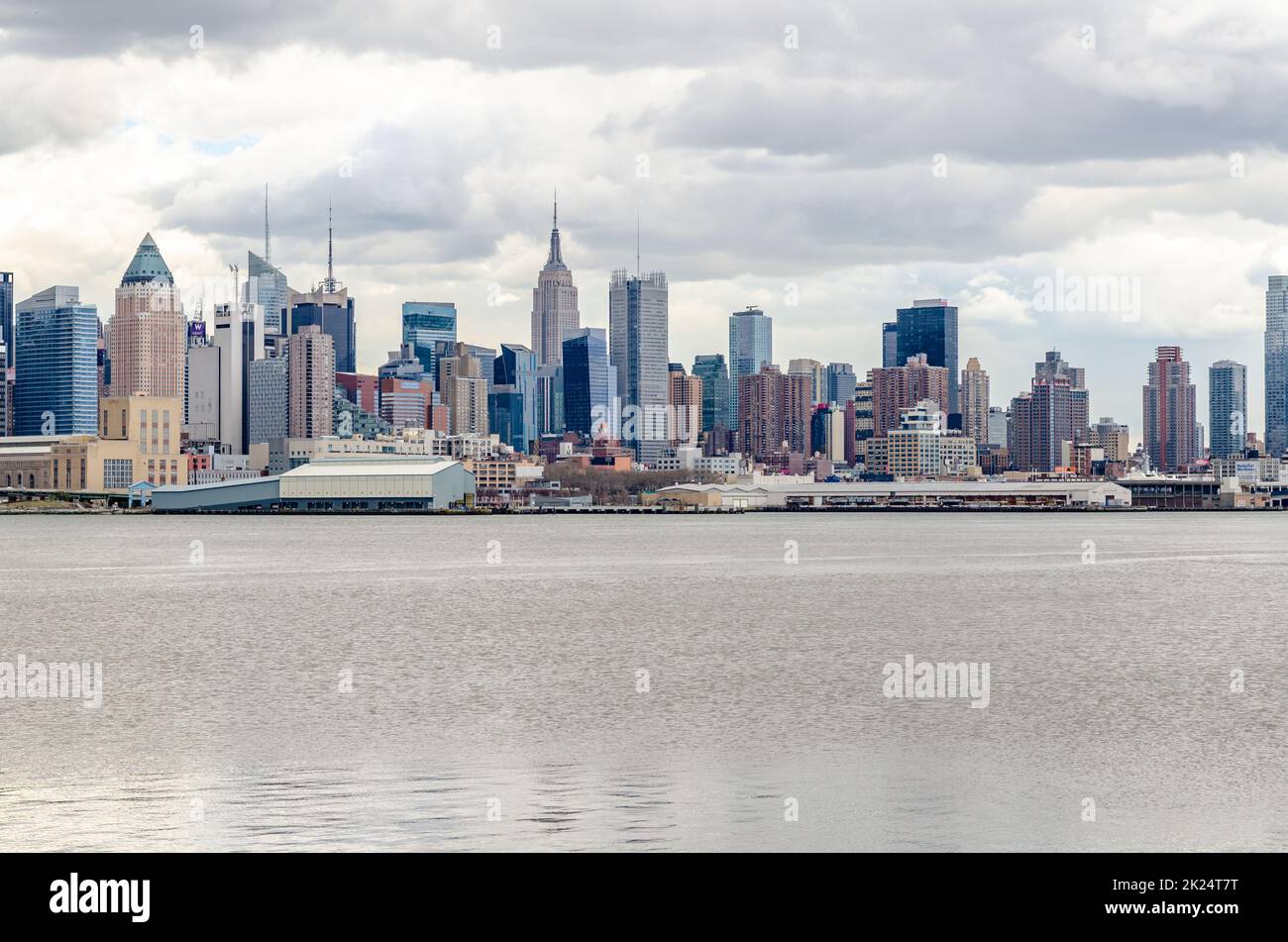 View of Manhattan Skyline, Empire State Building, with Hudson River in ...