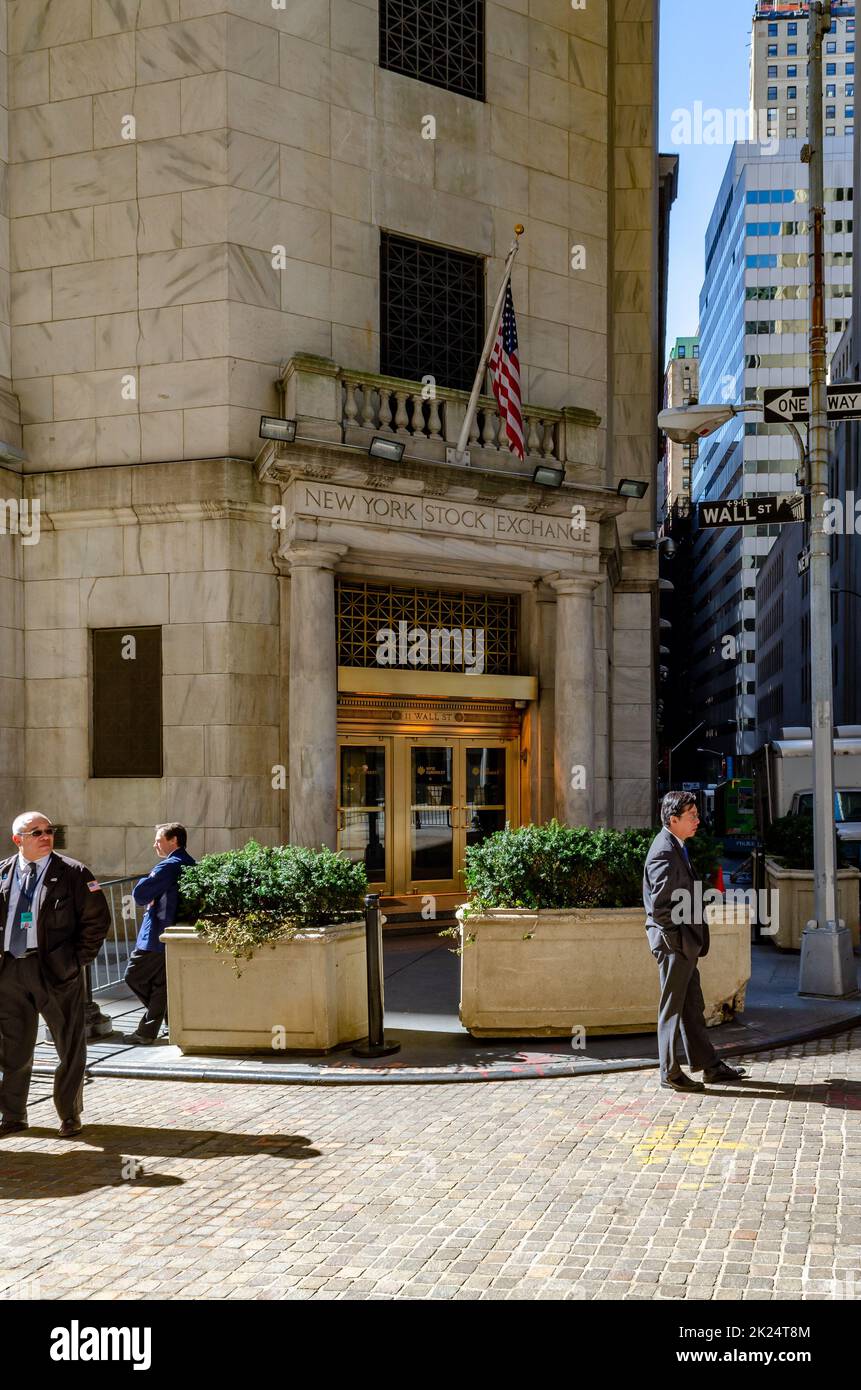 New York Stock Exchange golden colored Building Entrance with Security ...