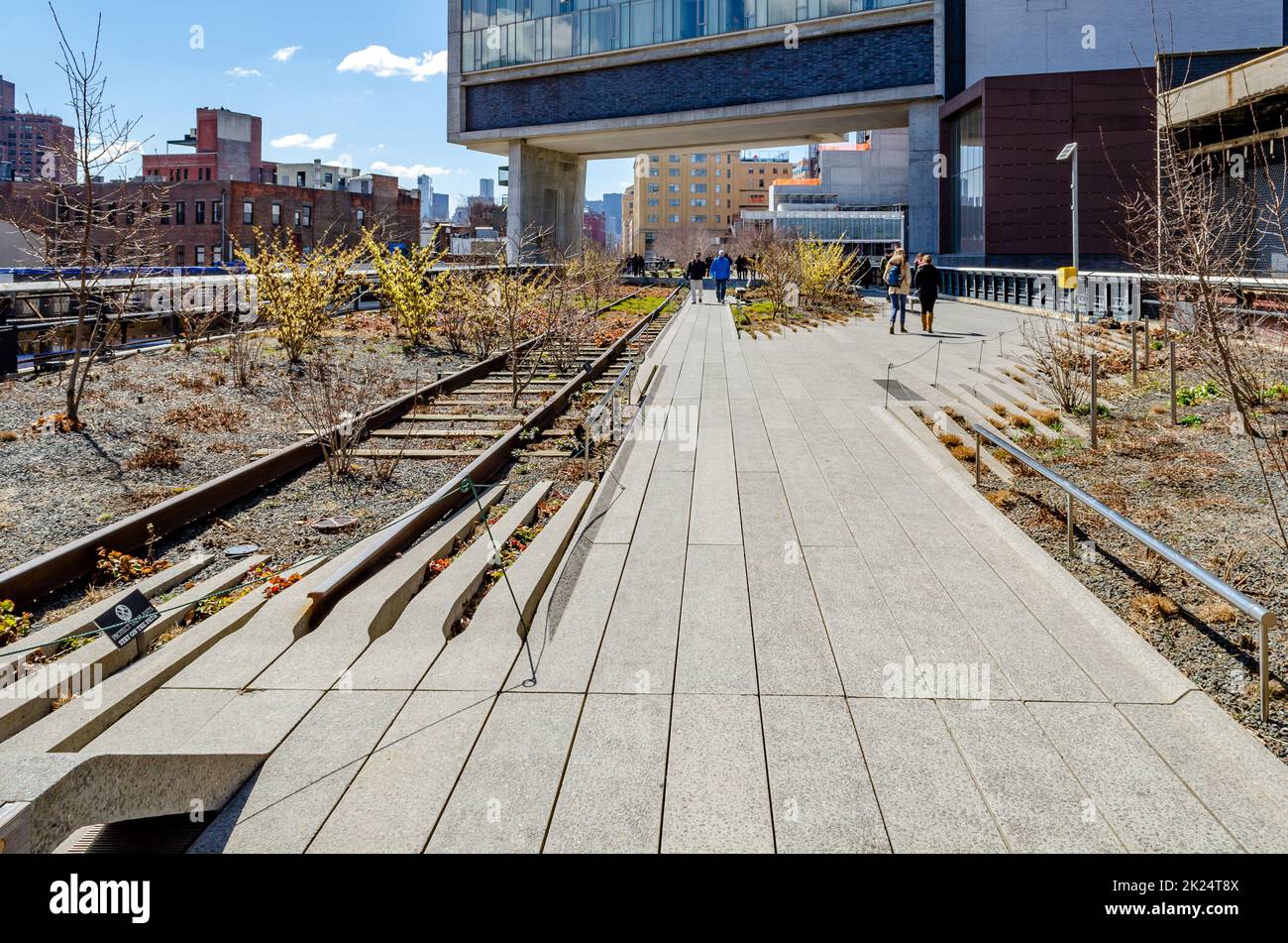 People walking at the High Line Rooftop Park, New York City way with ...