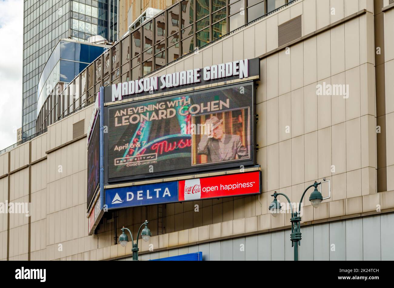 Madison Square Garden Advertisement Television Screen with An Evening with Leonard Cohen on the ...