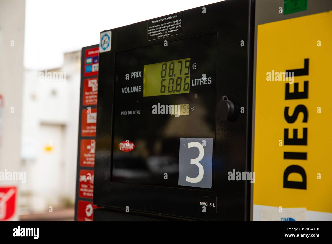 Horizontal shot of some fuel pumps at a diesel station Stock Photo - Alamy