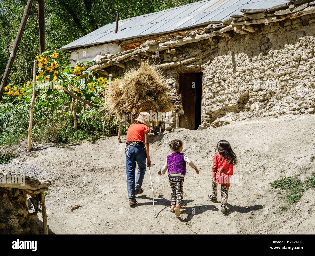 August 26, 2016, Margib village, Tajikistan: Children following a ...