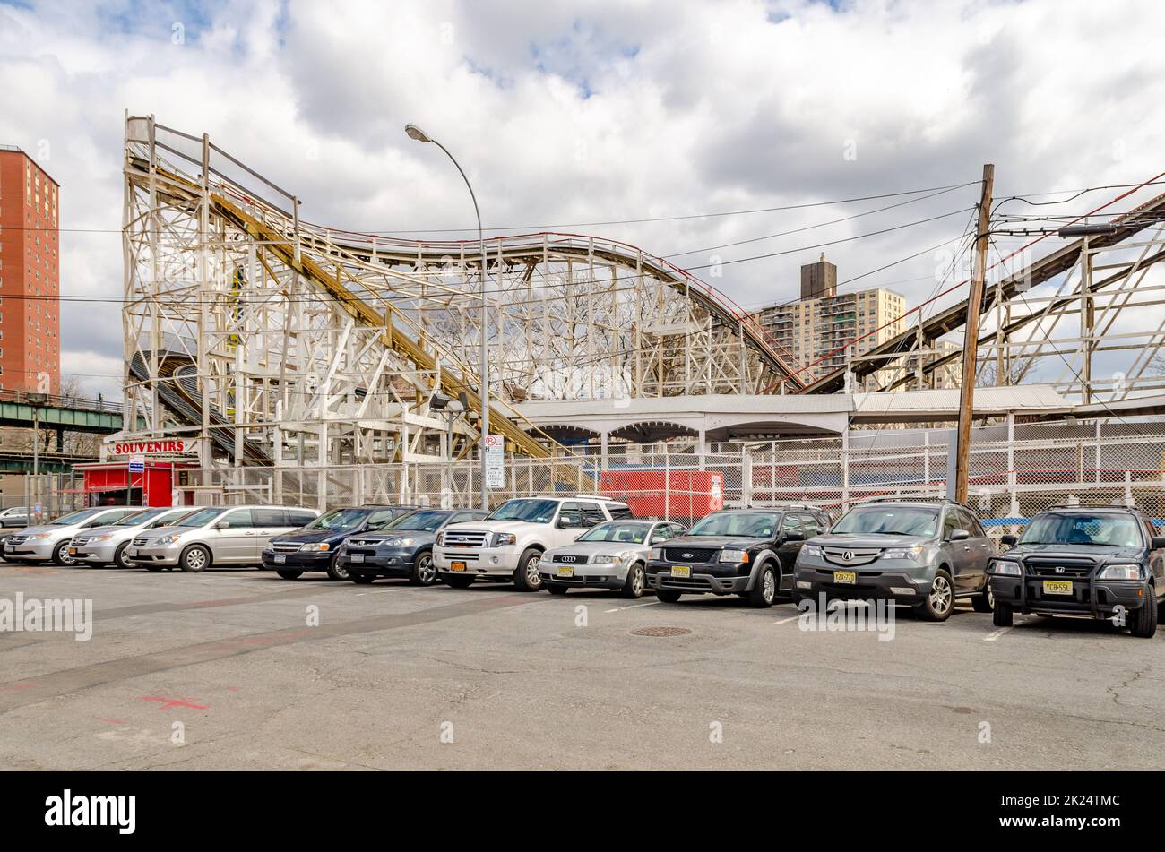Cyclone Wooden Rollercoaster at Luna Park Amusement Park, Coney island ...