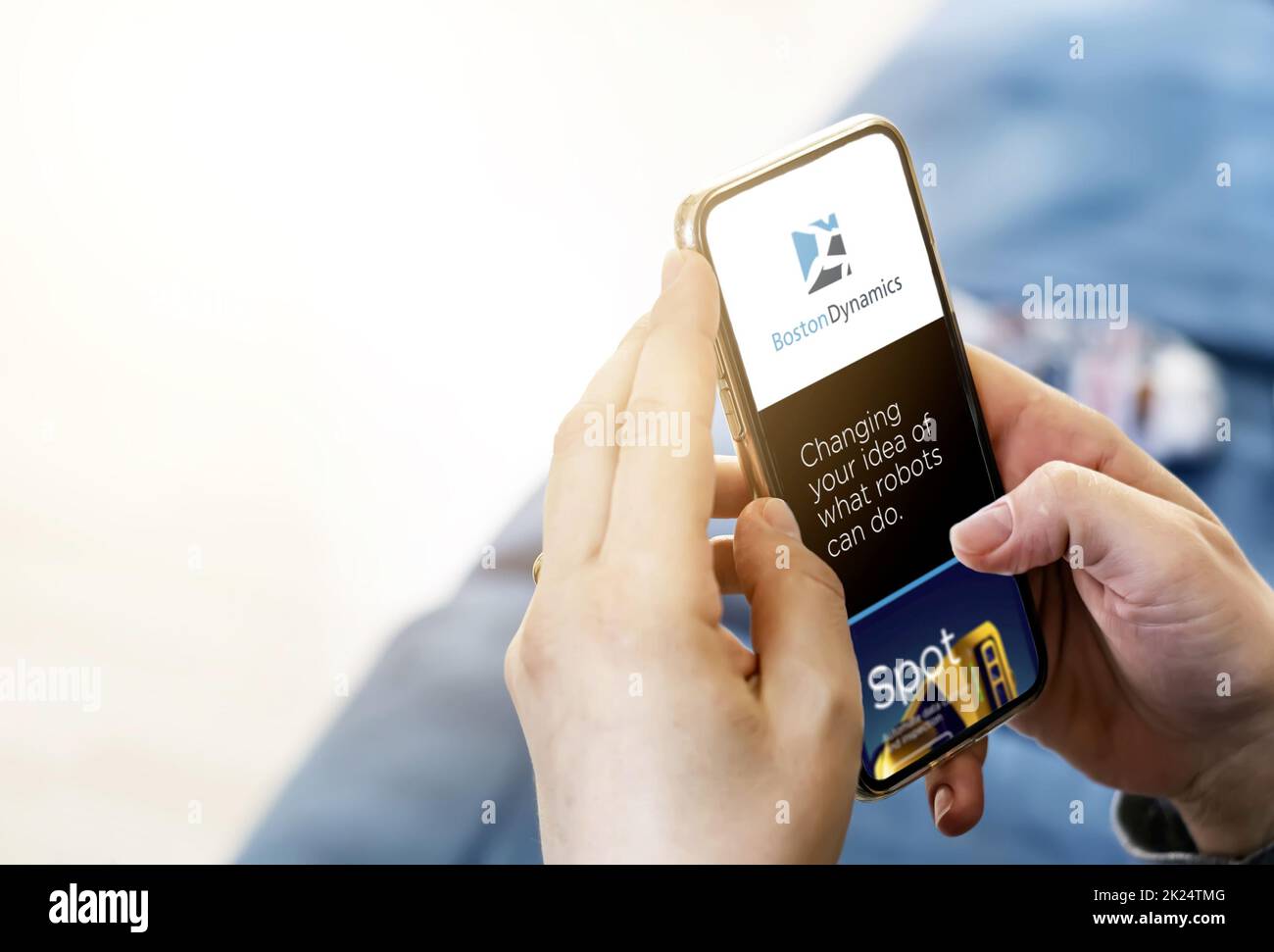 Waltham, MA, USA March 2022: Woman browsing Boston Dynamics company’s ...