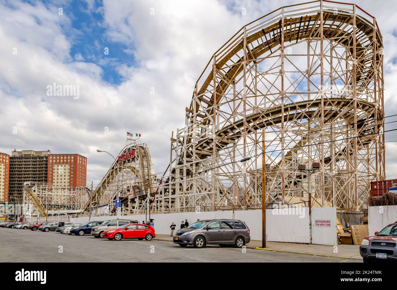 Cyclone Wooden Rollercoaster at Luna Park Amusement Park, Coney island ...