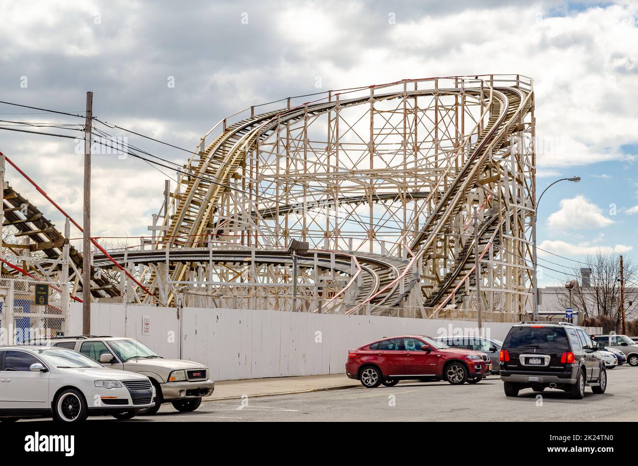 Cyclone Wooden Rollercoaster at Luna Park Amusement Park, Coney island ...