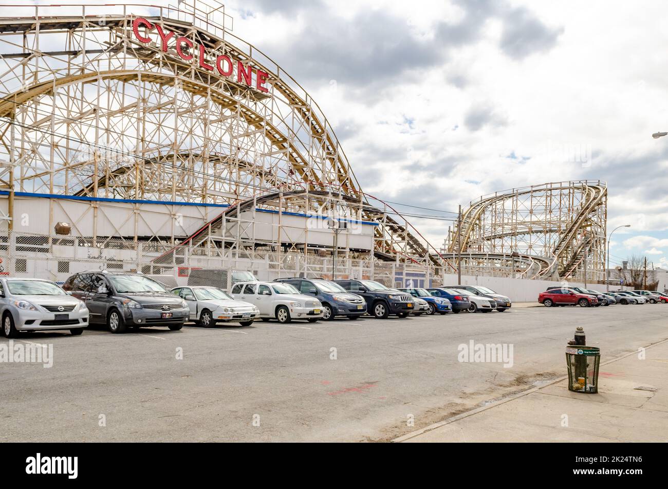Cyclone Wooden Rollercoaster at Luna Park Amusement Park, Coney island ...