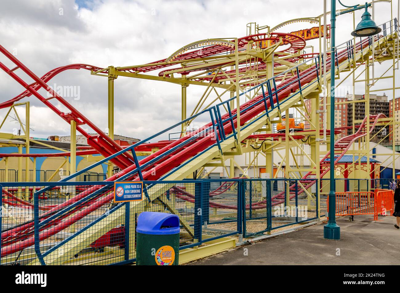 The Tickler Red Rollercoaster at Luna Park Amusement Park, view from ...