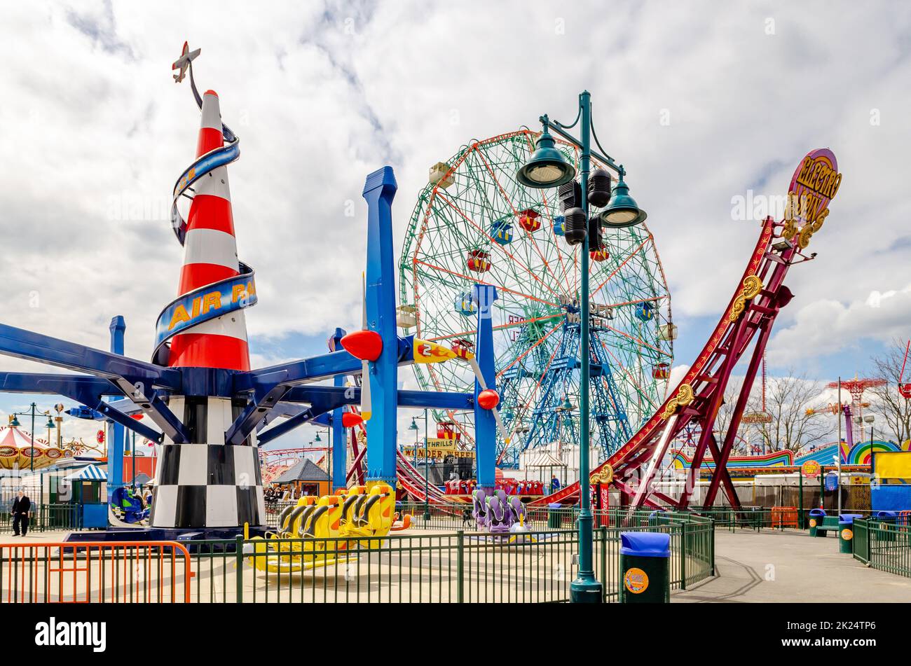 Different Rides and Ferris Wheel at Luna Park Amusement Park in Coney ...