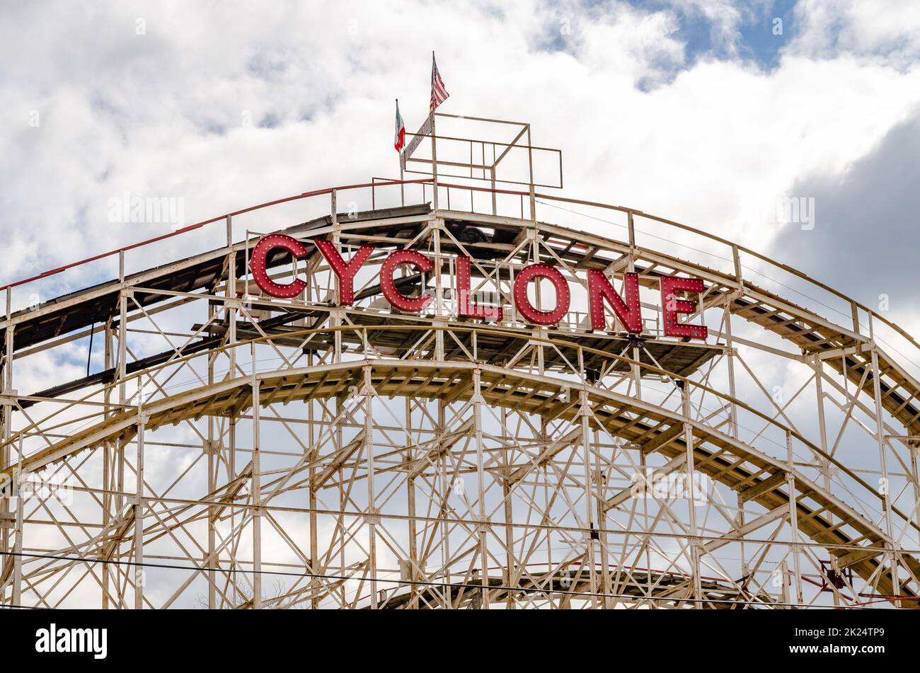 Cyclone Wooden Rollercoaster Red Logo at the Top of the Coaster with ...