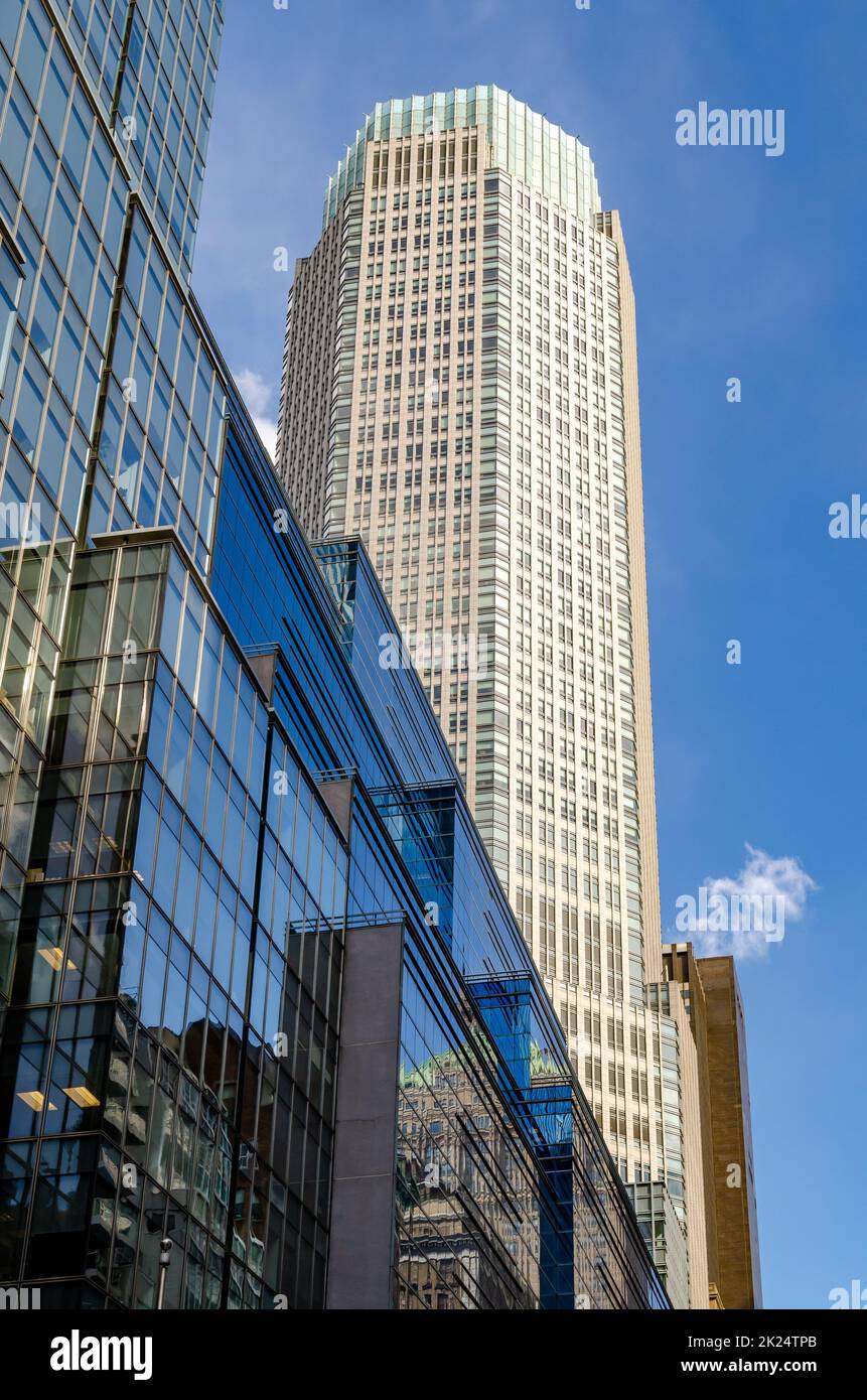 Office Building Skyscraper at Fifth Avenue view from low angle with ...