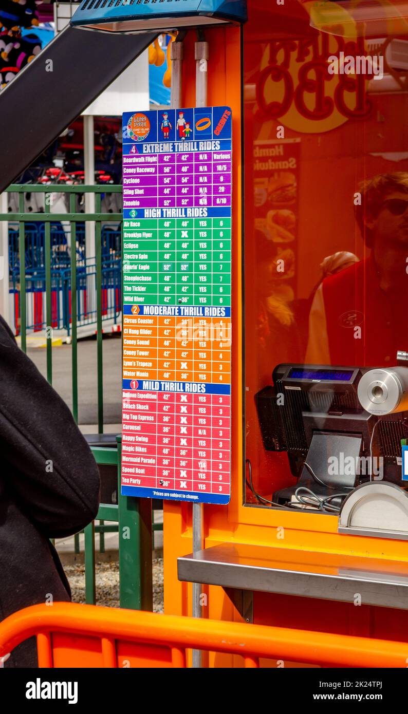 Colorful Information board with Ride Prices at ticket stand, Luna Park ...